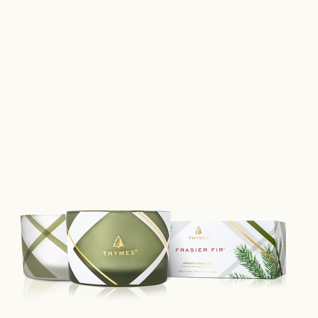 Thymes Frasier Fir Frosted Plaid Candle Set | Home Fragrance